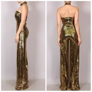 Pants & Jumpsuits | Gold Sequined Jumpsuit | Poshmark
